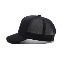China Short Brim Polyester 5 Panel Trucker Cap Black Color 7 Holes Plastic Snap for sale
