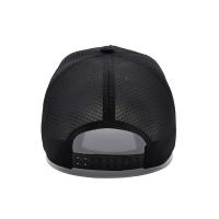 China Short Brim Polyester 5 Panel Trucker Cap Black Color 7 Holes Plastic Snap for sale