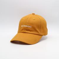 China Custom Embroidered Baseball Caps 100% Cotton Yellow White Metal Back Closure Adjustable for sale