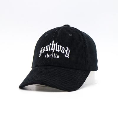 China Custom Embroidered Corduroy Baseball Cap Mesh Back Trucker Hat Black 300pcs MOQ for sale