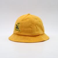 China Flat Embroidery Unisex Bucket Hat Yellow Cotton Fishing Hat 58cm for sale