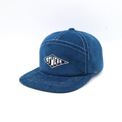 China 7 Panel Flat Brim Snapback Hats 100% Corduroy Denim Magic Tape Caps for sale