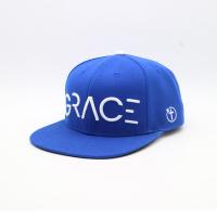 China Adult Flat Brim Snapback Hat 6 Panels Plastic Closure 100 Cotton Twill Blue for sale