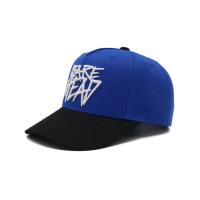 China 3D Embroidered Letter 5 Panel Baseball Cap Blue Single Plastic Buckle for sale