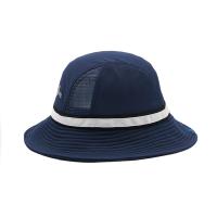China Custom Logo Cotton Fabric Unisex Flat Brim Bucket Hat Blue Adult Size 58cm for sale