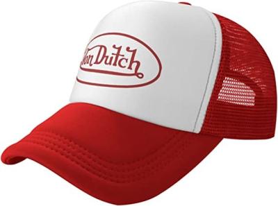 China Anniversary Red Mesh 5 Panel Sports Trucker Cap High Crown Foam Cap Adult Size for sale