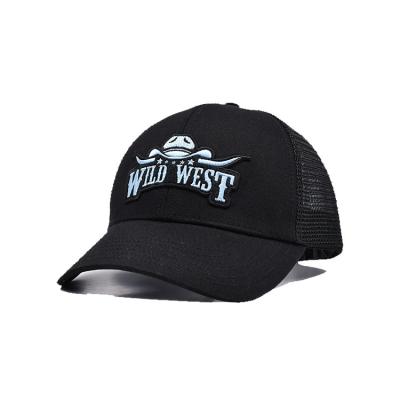 China Custom Logo Cotton Mesh Trucker Cap 6 Panels Adjustable Hook Loop Closure 58cm for sale