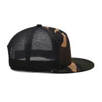 China Custom Camo Cotton Fabric Trucker Cap 58cm with Polyester Mesh Backing and Embroidery Logo - 6 Panel Flat Brim Design for sale