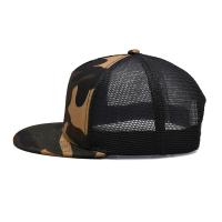 China Custom Camo Cotton Fabric Trucker Cap 58cm with Polyester Mesh Backing and Embroidery Logo - 6 Panel Flat Brim Design for sale