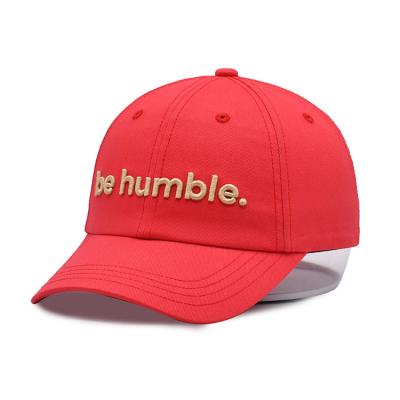 China 3D Embroidered Baseball Cap Leather Strap Dad Hat Unisex Adult Size 58cm Red Custom Logo for sale