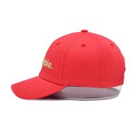 China 3D Embroidered Baseball Cap Leather Strap Dad Hat Unisex Adult Size 58cm Red Custom Logo for sale