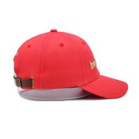 China 3D Embroidered Baseball Cap Leather Strap Dad Hat Unisex Adult Size 58cm Red Custom Logo for sale