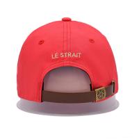 China 3D Embroidered Baseball Cap Leather Strap Dad Hat Unisex Adult Size 58cm Red Custom Logo for sale