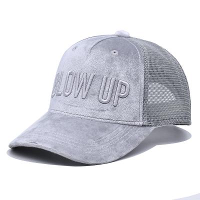 China 5 Panel 3D Embroidery Suede Mesh Trucker Caps Custom Suede Trucker Hat for sale