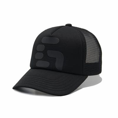 China Custom Black Mesh 5 Panel Sports Trucker Cap Adjustable High Crown Foam Cap 58cm for sale