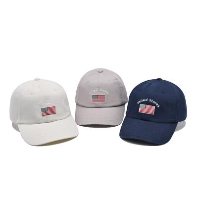 China Custom American Flag Embroidered Baseball Cap 6 Panel Casual Cap Factory 100 Cotton for sale