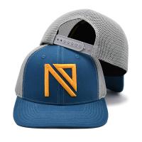 China Custom 6 Panel Pre Curved Brim Mesh Snap Back Trucker Cap 3D Embroidered Logo 112 Styles for sale
