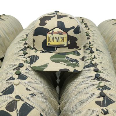 China Custom Camo Mesh Trucker Cap Curved Brim Tactical Hat 6 Panel Adjustable Snapback for sale