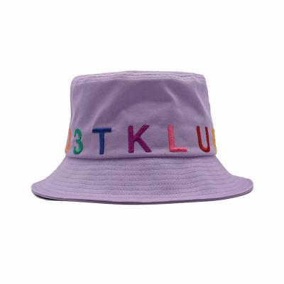 China Purple 100% Cotton Bucket Hat 58cm 3D Embroidered Women for sale