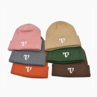China Custom 100% Acrylic Knit Beanie Hats 58CM Embroidery Logo Winter Cap for sale