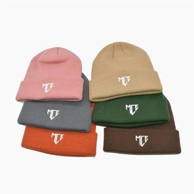 China Custom 100% Acrylic Knit Beanie Hats 58CM Embroidery Logo Winter Cap for sale