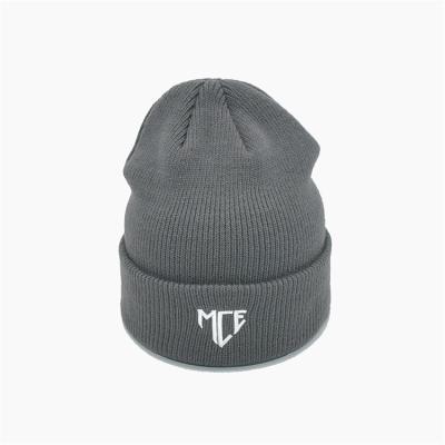 China Unisex Gray Acrylic Polyester Knit Beanie Hats Personalized Color for sale