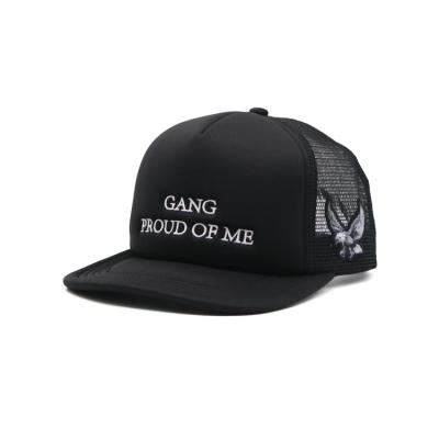 China ACE Flat Brim Mesh Trucker Hat 6 Eyelets Unisex Snapback One Size Fits All Custom Logo for sale