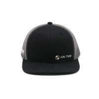 China Custom Logo 5 Panel Flat Brim Snapback Trucker Cap Black Cotton Twill Mesh One Size for sale