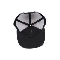 China Custom Logo 5 Panel Flat Brim Snapback Trucker Cap Black Cotton Twill Mesh One Size for sale