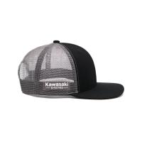 China Custom Logo 5 Panel Flat Brim Snapback Trucker Cap Black Cotton Twill Mesh One Size for sale