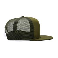 China Custom Logo Army Green Camo 6 Panel Flat Brim Mesh Cap Snapback Trucker Hat Unisex for sale