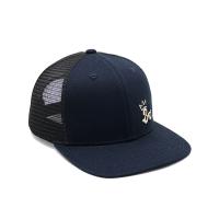 China Unisex 5 Panel Flat Bill Mesh Snap Back Trucker Hat High Profile Crown Black One Size for sale
