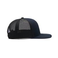China Unisex 5 Panel Flat Bill Mesh Snap Back Trucker Hat High Profile Crown Black One Size for sale