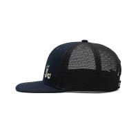 China Unisex 5 Panel Flat Bill Mesh Snap Back Trucker Hat High Profile Crown Black One Size for sale