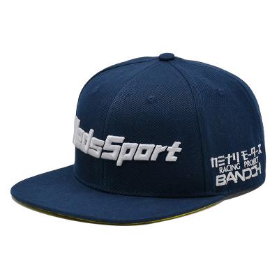 China Navy Blue Acrylic 6 Panel Flat Snapback Cap Custom Logo 3D Embroidered BSCI ISO for sale