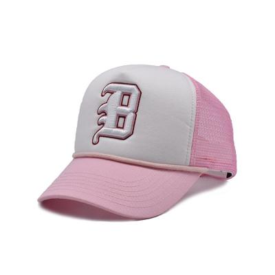 China Pre Curved Visor Cotton Polyester 5 Panel Trucker Cap with Embroidered Logo for sale