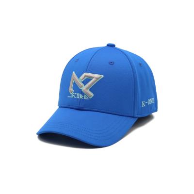 China Custom Cotton Six Panel Baseball Cap Unstructured High Profile Curved Visor Blue for sale