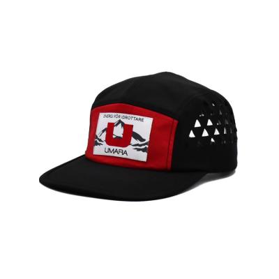 China Waterproof Laser Cut Drilled Hole 5 Panel Camper Hat Lightweight Nylon Running Mesh Cap for sale
