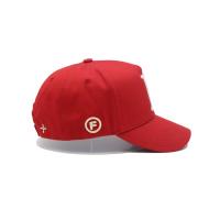 China Custom Cotton Five Panel Baseball Cap with 4 Eyelets Red Adjustable Strap for sale