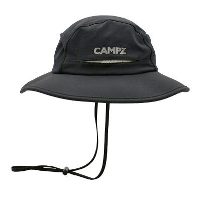 China Custom Logo Quick Dry Polyester Waterproof Fisherman Bucket Hat Wide Brim Drawstring for Outdoor Fishing for sale
