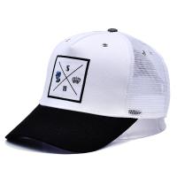 China Custom 5 Panel Mesh Trucker Cap High Profile Crown Cotton Front Pre Curved Visor for sale