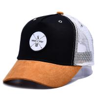 China Custom 5 Panel Trucker Cap High Quality Suede Curved Brim Mesh Trucker Hats for sale