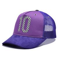 China Customization 5 Panel Trucker Cap Visor Curved Eyelets Purple Mesh Hat Color Logo Customize for sale