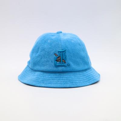 China Custom Terry Cloth Bucket Hat Wide Brim Unisex Outdoor Fisherman Hat with 3D Embroidery Logo for sale