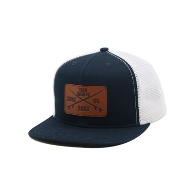 China Custom Embroidered 6 Panel Trucker Cap Pre Curved Visor Cotton Snapback Unisex for sale