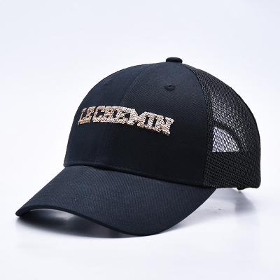 China Custom 6 Panel Mesh Trucker Hat Embroidered Logo Cotton Sweatband Adjustable Size for sale