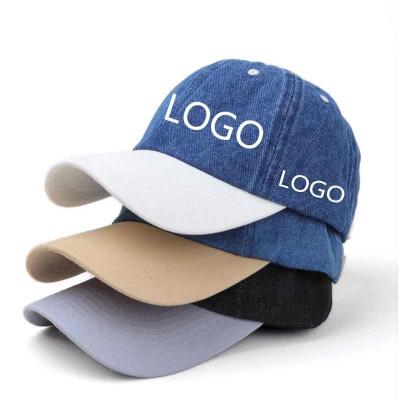 China Wholesale Custom Logo Acid Wash Cotton Vintage Dad Hat Adjustable Denim Sports Washed Black Baseball Cap for sale