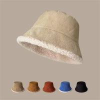 China Custom Fisherman Corduroy Bucket Hat Thickened Lamb Wool Winter Warm Unisex 3 Crown Heights for sale