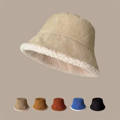 China Custom Fisherman Corduroy Bucket Hat Thickened Lamb Wool Winter Warm Unisex 3 Crown Heights for sale