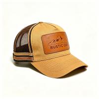 China 6 Panel Constructed Trucker Mesh Cap Featuring Breathable Mesh Back Adjustable Snap Closure Ideal for Events and Uniforms for sale